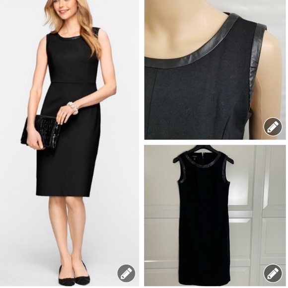 Talbots | Dresses | Talbots Black Ponte Knit Sleeveless Cocktail Sheath Dress Faux Leather Trim ...
